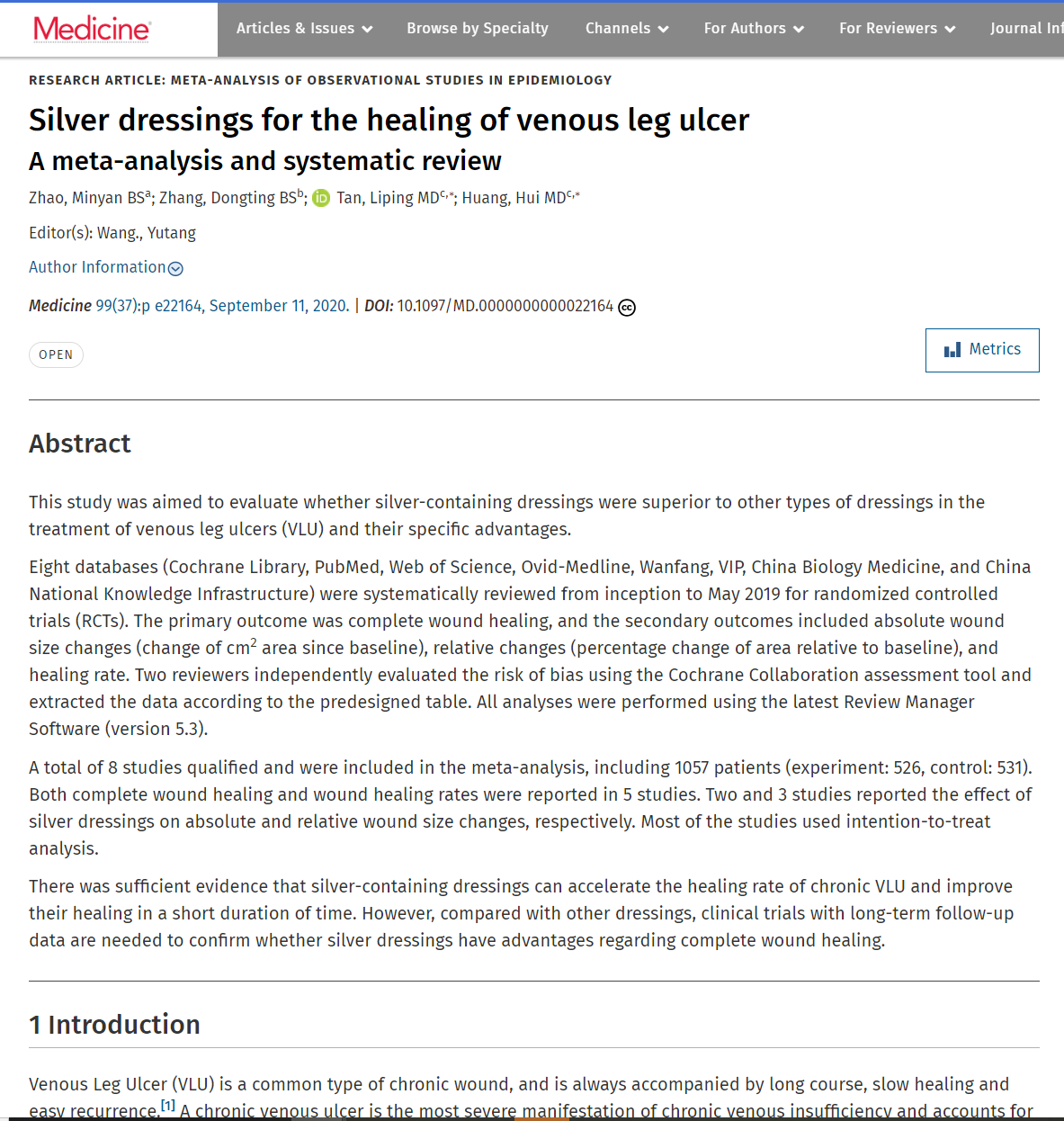 Silver Dressings for the Healing of Venous Leg Ulcer a Meta-Analysis ...